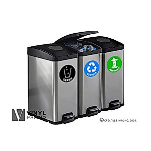 Recycle,trash and compost (food waste) bin logo stickers (6 Pack) 4in x 4in - Organize trash - For metal or plastic garbage cans, containers and bins - indoor & outdoor - Home, kitchen, or office