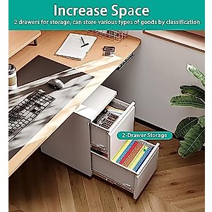 SISESOL 2 Drawer File Cabinet with Lock, Under Desk Metal Filing Cabinet for Home Office,Lockable Rolling File Cabinet with 2 Keys for Legal/Letter/a4 Size