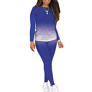 JSVZREU Two Piece Outfits for Women Pants Loungewear Set 2 Piece Outfits Sweatsuit Track Suits Matching Jogger Lounge Sets Long Sleeve(Blue,XL)