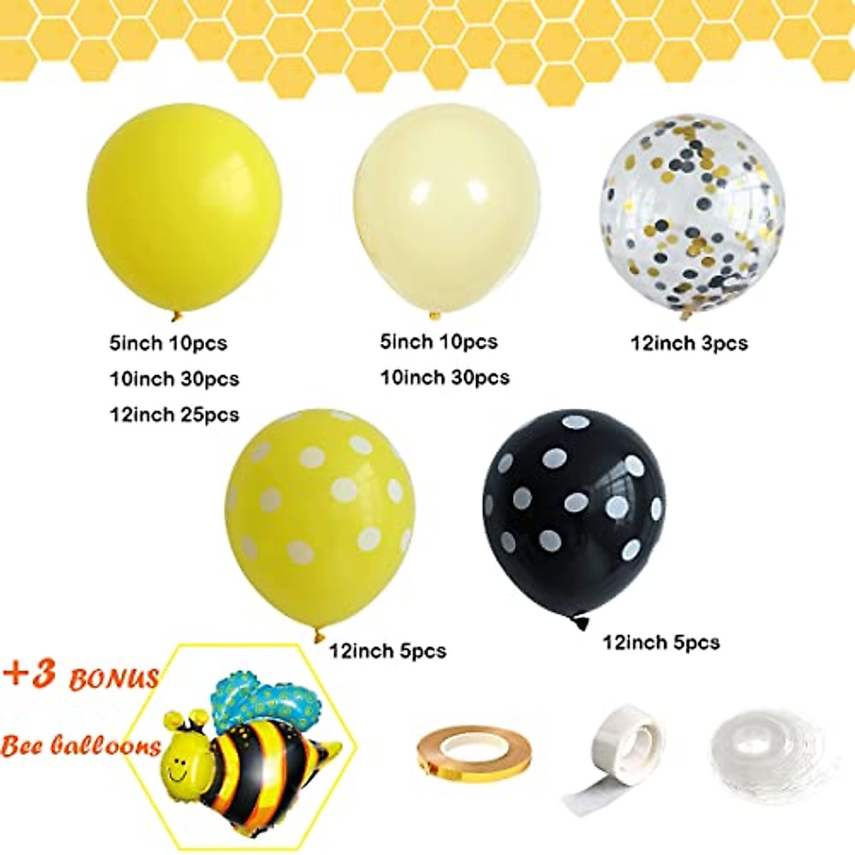 Yellow White Balloons Garland Kit with Bee Foil Balloons, for Bee Themed Baby Shower Honey Birthday What Will It Gender Reveal Birthday Party Decorations Supplies