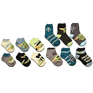 Baby Yoda Countdown to Christmas Advent Calendar Sock Set - Bundle of 12 Pair of Star Wars Socks Kid Size 10-4 and Stickers | Mandalorian Sock Box Set