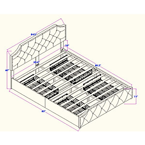 ANJ Queen Bed Frame with 4 Drawers, Adjustable Button Tufted Headboard, Velvet Upholstered Platform Bed with Easy-Assembly Wood slats, Fits 6" to 12" Mattress, Queen Size, Grey