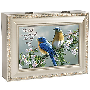 Cottage Garden The Lord is My Strength Song Silvertone Rope Trim Jewelry Music Box Plays Amazing Grace