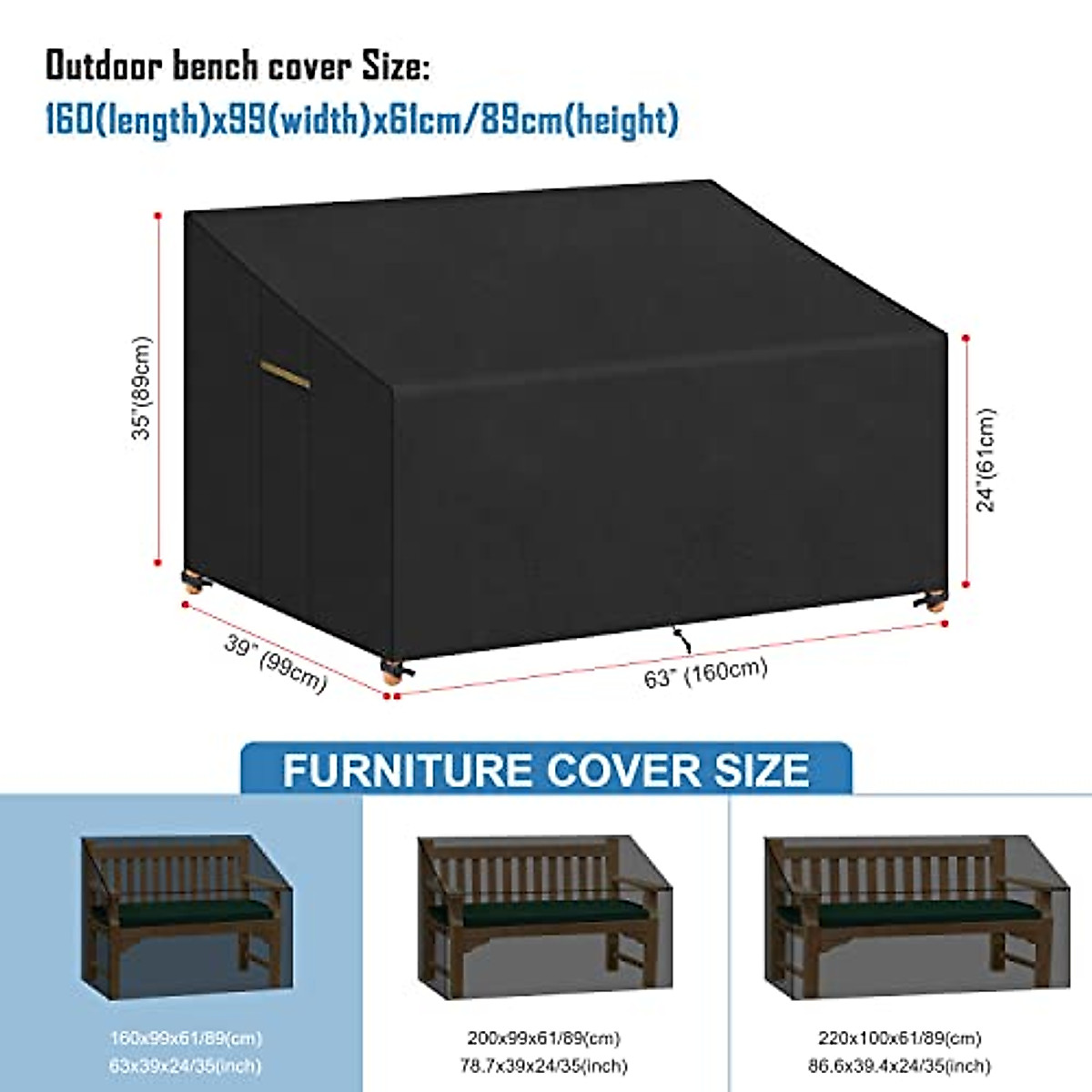 VANSHEIM Outdoor Loveseat Covers Waterproof Patio Couch Covers for Outdoor Furniture Patio Couch Cover Outdoor Sofa Covers for Patio Furniture Heavy Duty Polyester Outdoor Bench Cover 63"x39"x24"/35"