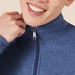 Amazon Essentials Men's Sweatshirt, Mock Neck, Fleece Zip Up, Blue Heather, Large