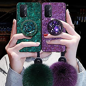 Aulzaju for OnePlus Nord N200 5G Case Ring Kickstand Wrist Strap Holder Design Luxury Glitter Hard PC Back Rugged TPU Edge Marble Pattern Cute Bling Diamond Bumper Phone Case for Girls Women Purple