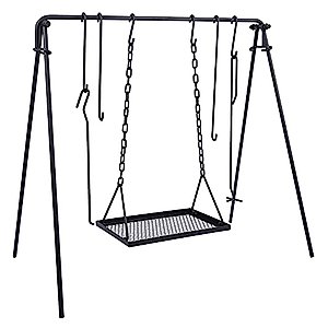 REDCAMP Campfire Cooking Stand for BBQ Picnic Cookware Party, Swing Hanging Grill for Fire Pit with Dutch Oven Lid Lifter & Hooks