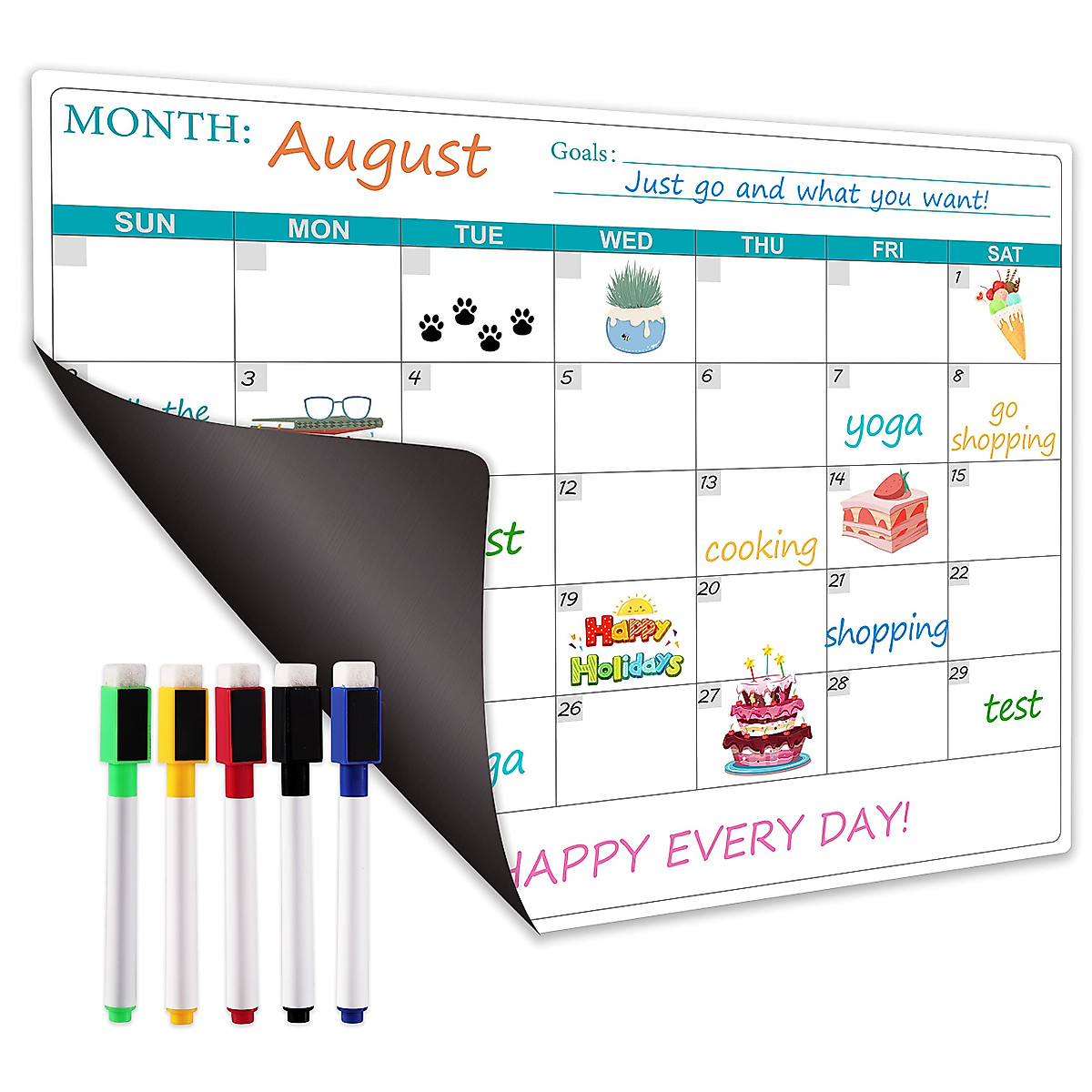 Magnetic Dry Erase Fridge Calendar - Magnetic Calendar for Refrigerator Planner, Fridge Magnetic Calendar with Six Markers, Kitchen Fridge Calendar White Board in Monthly & Weekly Set, 11.4" x 14.76"