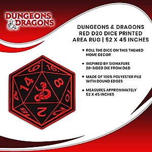 Dungeons & Dragons Red D20 Dice Printed Area Rug | Indoor Floor Mat, Accent Rugs For Living Room and Bedroom, Home Decor For Kids Playroom | Dungeon Master Gifts And Collectibles | 52 x 45 Inches