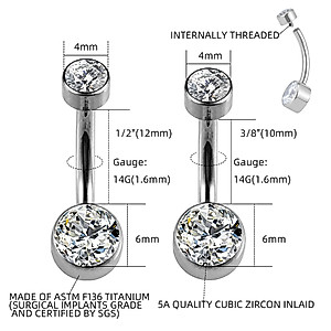 FINE4U Titanium Belly Button Rings 14G 10mm - ASTM F136 Implant Grade Real Titanium Belly Ring, Internally Threaded Hypoallergenic Navel Piercing Jewelry for Gift idea (Clear)