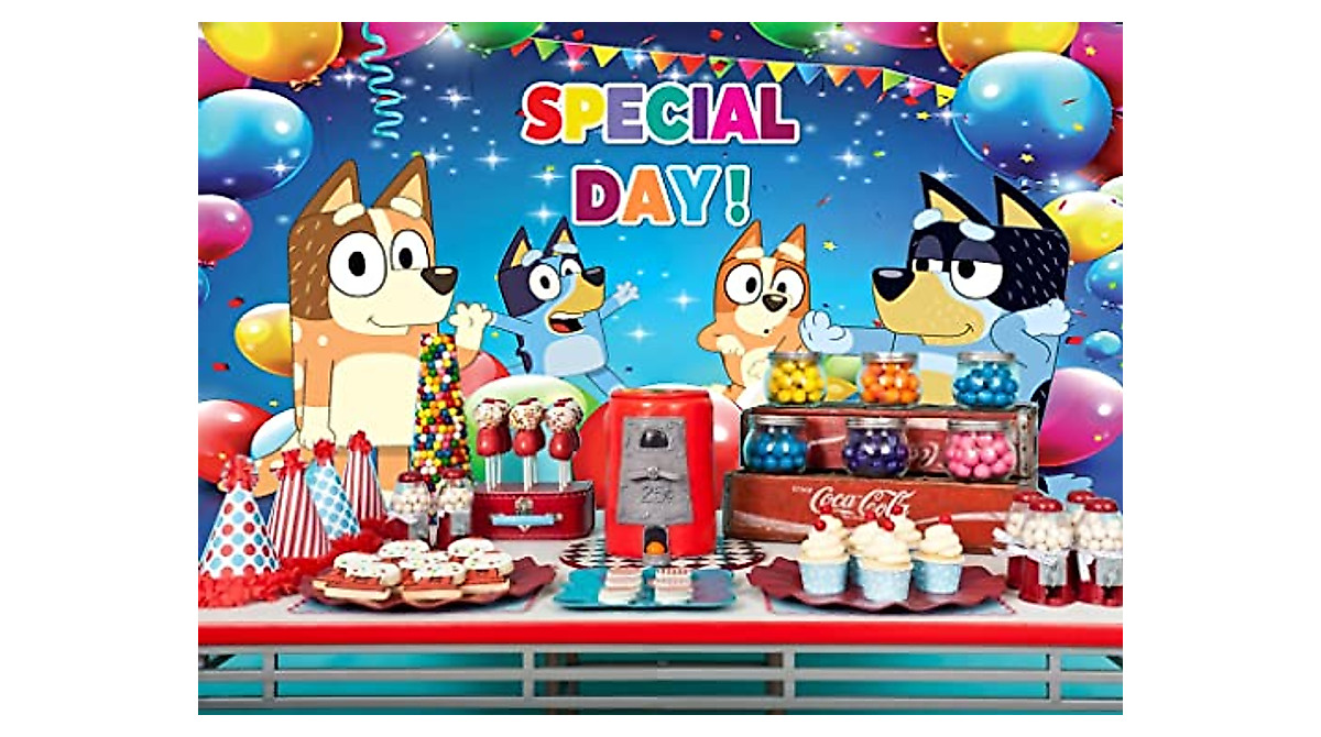 Bluey Birthday Backdrop Banner - 7x5 ft Kids Party Decorations