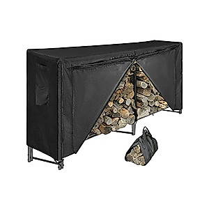 BLUEHOME 8ft Heavy Duty Indoor Outdoor Firewood Storage - Log Rack with Waterproof Cover and Log Carrier Combo – Black Steel Tubular Log Holder for Fire Pits and Fireplaces – Easy to Assemble