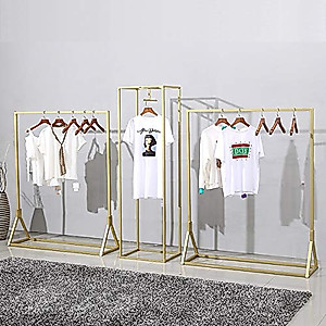 FURVOKIA Modern Clothes Retail Heavy Duty Garment Racks,Metal Clothing Store Hanger Storage Shelves,Floor-Standing Display Rack (Gold Square Tube, 71" H)