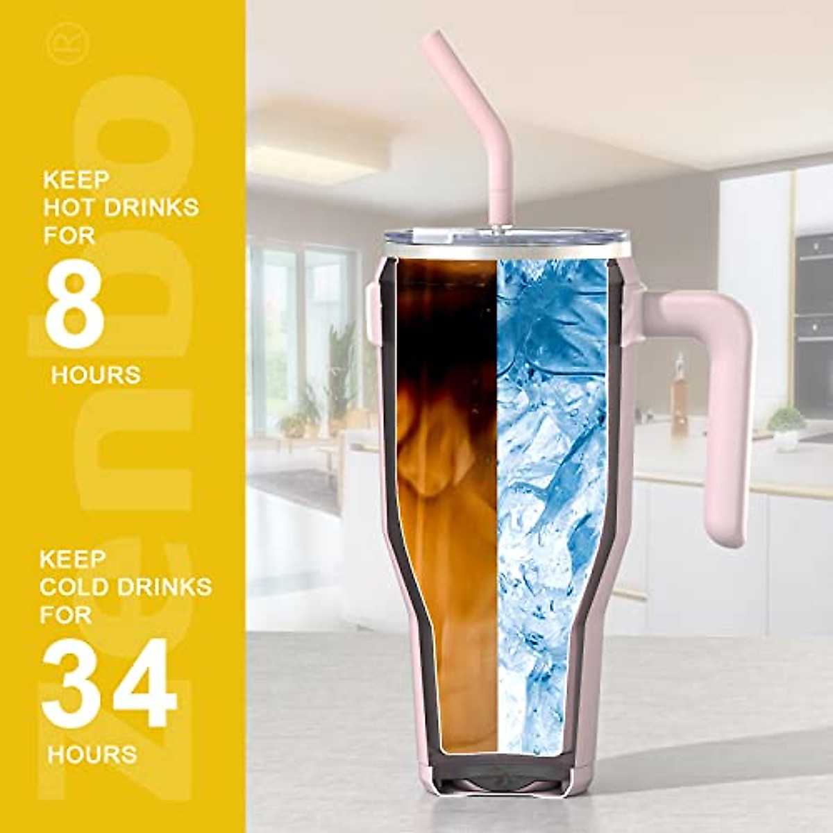 Zenbo 40 oz Tumbler with Handle–Stainless Steel Vacuum Insulated Mug Cup with Handle,Lid and Straw,Keeps Drinks Cold up to 34 Hours – Sweat-Proof Body, Dishwasher Safe