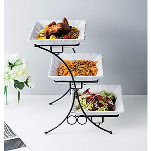 Porcelain Baking Set with Stand Tiered Serving Stand 3 Tier Buffet Server with Casserole Perfect Tray for Serving Display Large Size