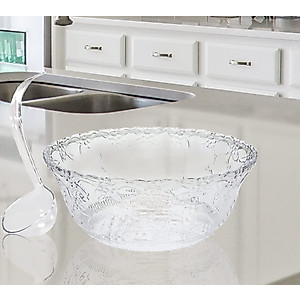 Premium Punch Bowl With Ladle Includes 8 Quart Serving Bowl With 5 oz serving ladle | Heavyweight Floral Embroidered Design | BPA Free Plastic | Punch Bowl Set 2 Gallons Large Punch Bowl for parties