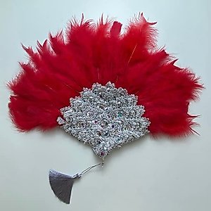 Msbfea Big Size Design African Orange Feather Fan Ladies Wedding Feather Fan for Bride Double Side Feather Nigerian Flower - 35cmx45cm Color 921