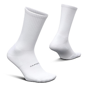 Feetures Unisex High Performance Cushion Crew Sock (Large, White)