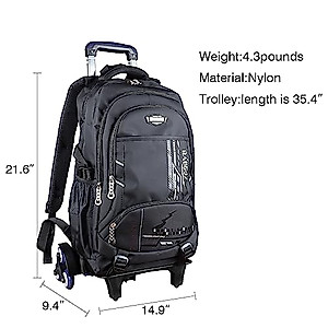 VILINKOU Rolling Backpack Trolley Schoolbag for Boy and Girl Wheels Bags (Black)
