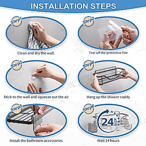 XCPPLV Shower Caddy Adhesive Bathroom, 2 Pack Shower Organizer Stainless Steel, Black Shower Shelves for Inside Shower Rustproof Shower Rack with Hooks for Bathroom, Kitchen, Toilet