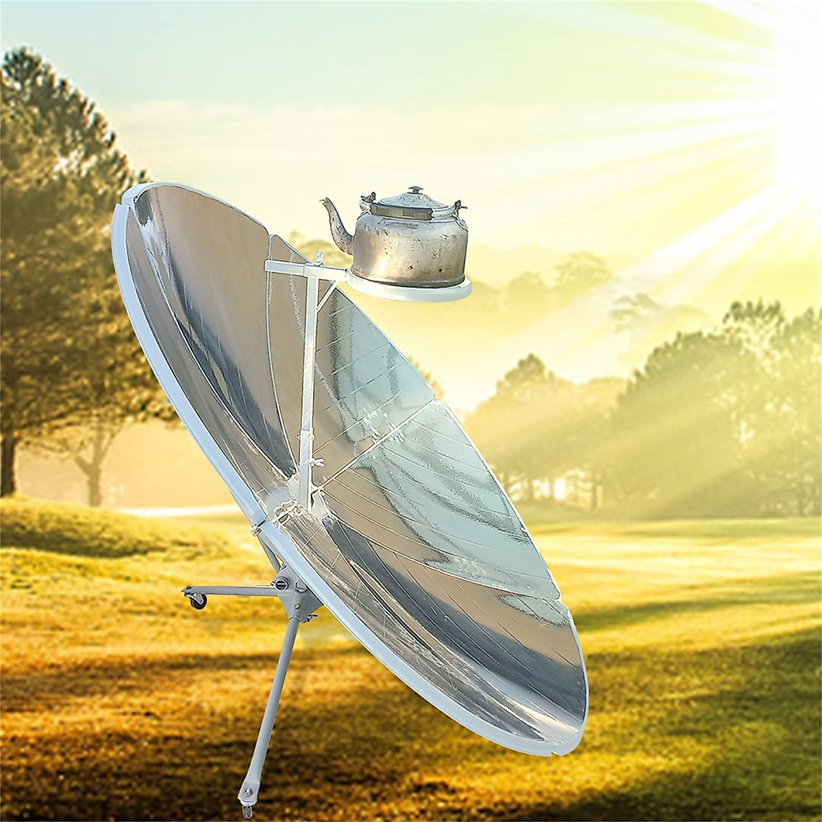 HinLIaDa Portable Solar Cooker, 1500W 1.5M Diameter Camping Outdoor Solar Cooker Concentrating Solar Cooker Solar Parabolic Foldable Solar Cooker for Solar Heating, Visual Education