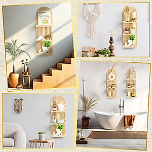 Geetery 2 Pcs Arch Wood Floating Shelf Mid Century Rainbow Wall Shelves Modern Boho Wall Shelf Retro Wall Mounted Wood Arch Wall Decor for Bedroom Living Room Classroom Bathroom Display (3 Tier)