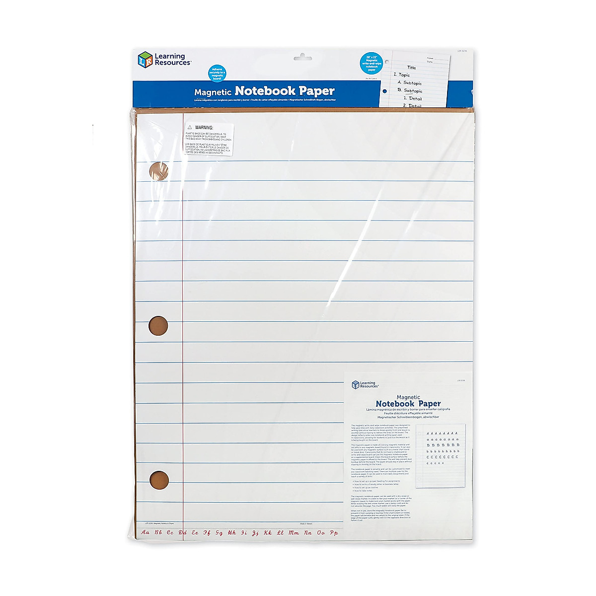 Learning Resources Giant Sized Magnetic Notebook Paper, Durable Write & Wipe, Classroom Whiteboard Accessories, Teaching Aids, 22"L x 28"H