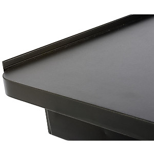 Displays2go Mobile Podium, 46.5 x 23 Inches, Locking Wheels, Shelf Included, Black Steel, MDF Wood (LCTMOBMETB)