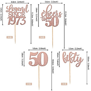 24 PCS Legend Since 1973 Cupcake Toppers Glitter Fifty Cheers to 50 Happy 50th Birthday Cupcake Picks for 50th Birthday Wedding Anniversary Party Cake Decorations Supplies Rose Gold