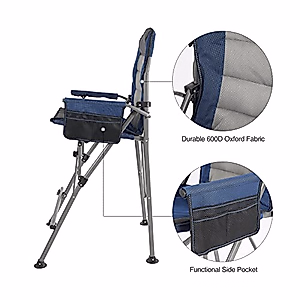 Stonehomy Padded 31" Bar Height Tall Folding Camping Chairs for Adults, Heavy Duty 330 lbs Directors Chair Foldable with Foot Rest and Cup Holder, Blue