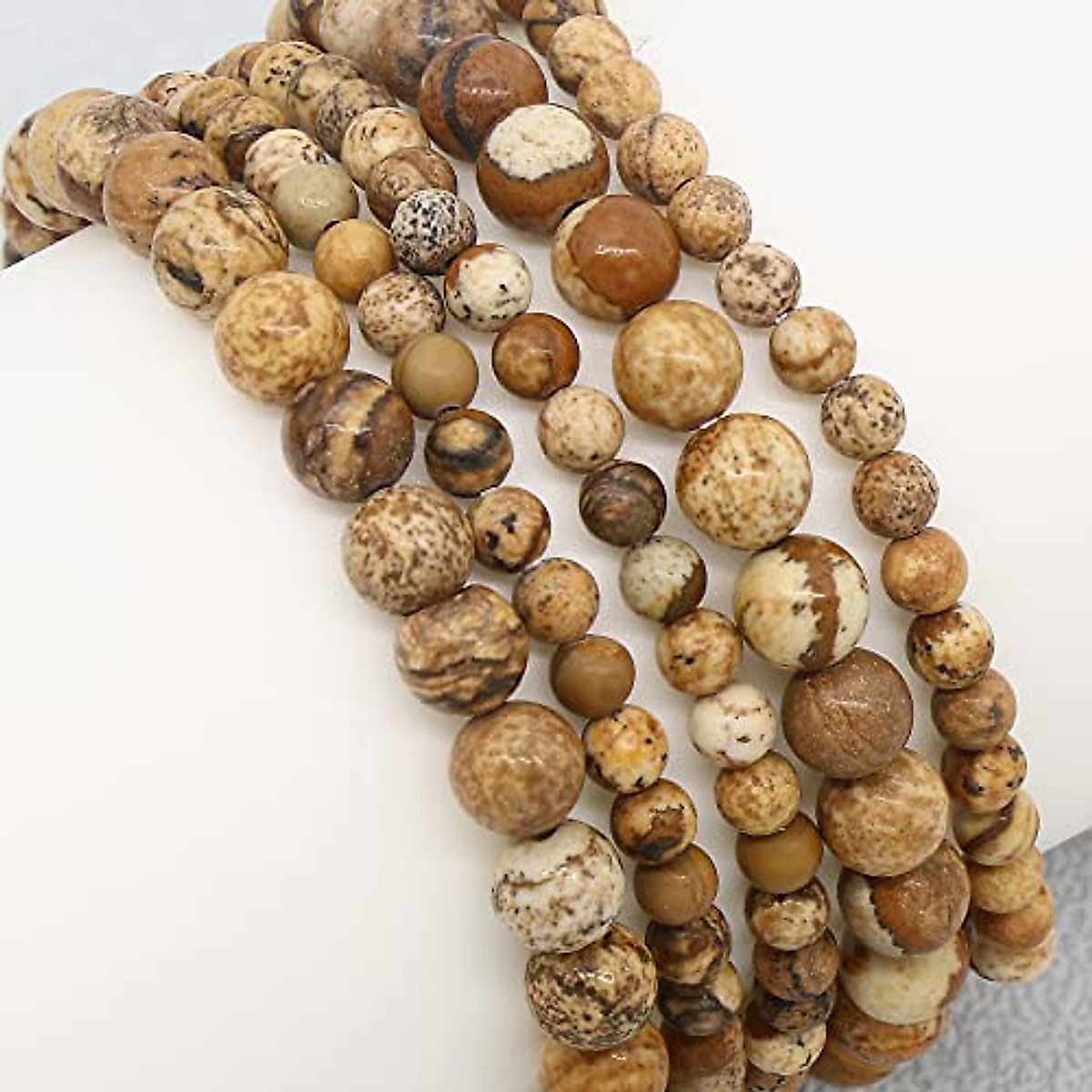 C&L Accessories Beaded Bracelets For Women Men and Teens 5 Pcs Natural Gemstone Bead Ball Bracelet Stretchable Elastic Bracelet (Paysage Jasper Bracelet)