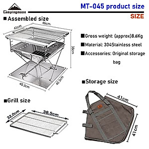 Campingmoon BBQ Grill Fire Pit Foldable Stainless Steel - Large MT-045