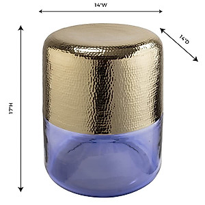 TOV Furniture Kolla Translucent Hand Hammered Modern Side Table, 14", Gold/Purple