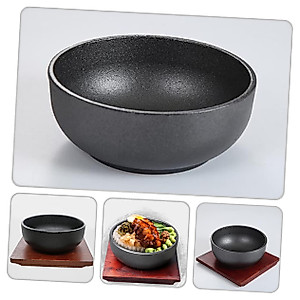 1 set Cooking Wood Cooker Food Cast Bibimbap Cookware Clay Casserole Sizzling Stew Tray Pot Stone Iron Rice Korean Household Soup Base with Bowl Style for Kitchen Induction Ramen