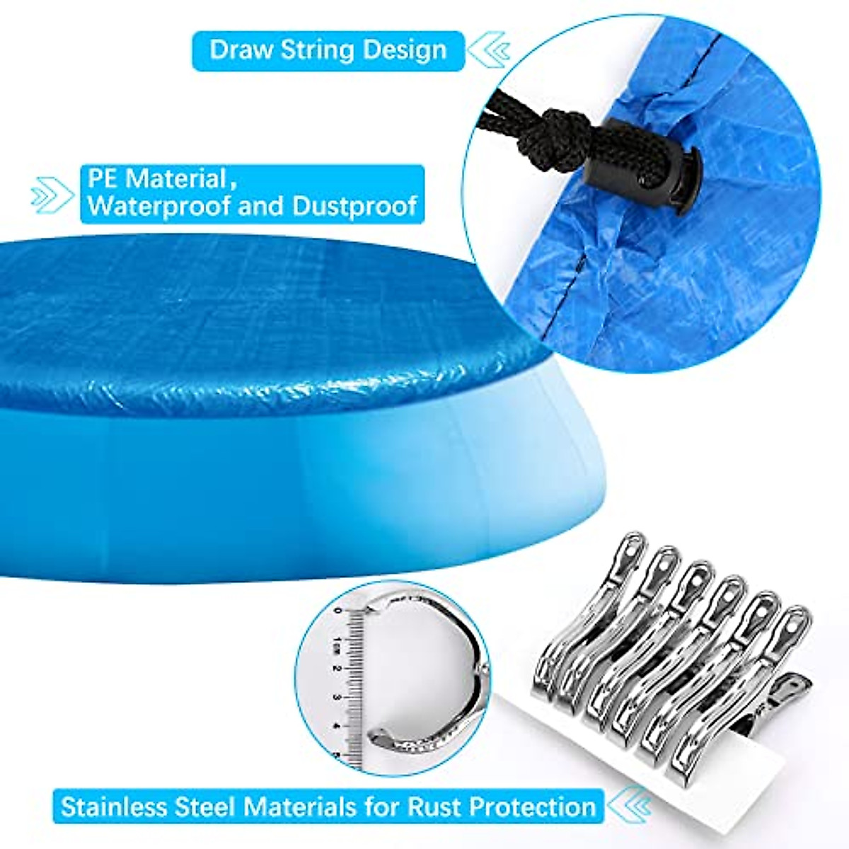 74" X 72" Hot Tub Mat with 96" Dia Hot Tub Cover-10pcs Stainless Steel Clips Outdoor Indoor Spa Hot Tub Protective Floor Mat, Water-Absorbent Anti-Slip Mat for Inflatable Hot Tub Outdoor Spa