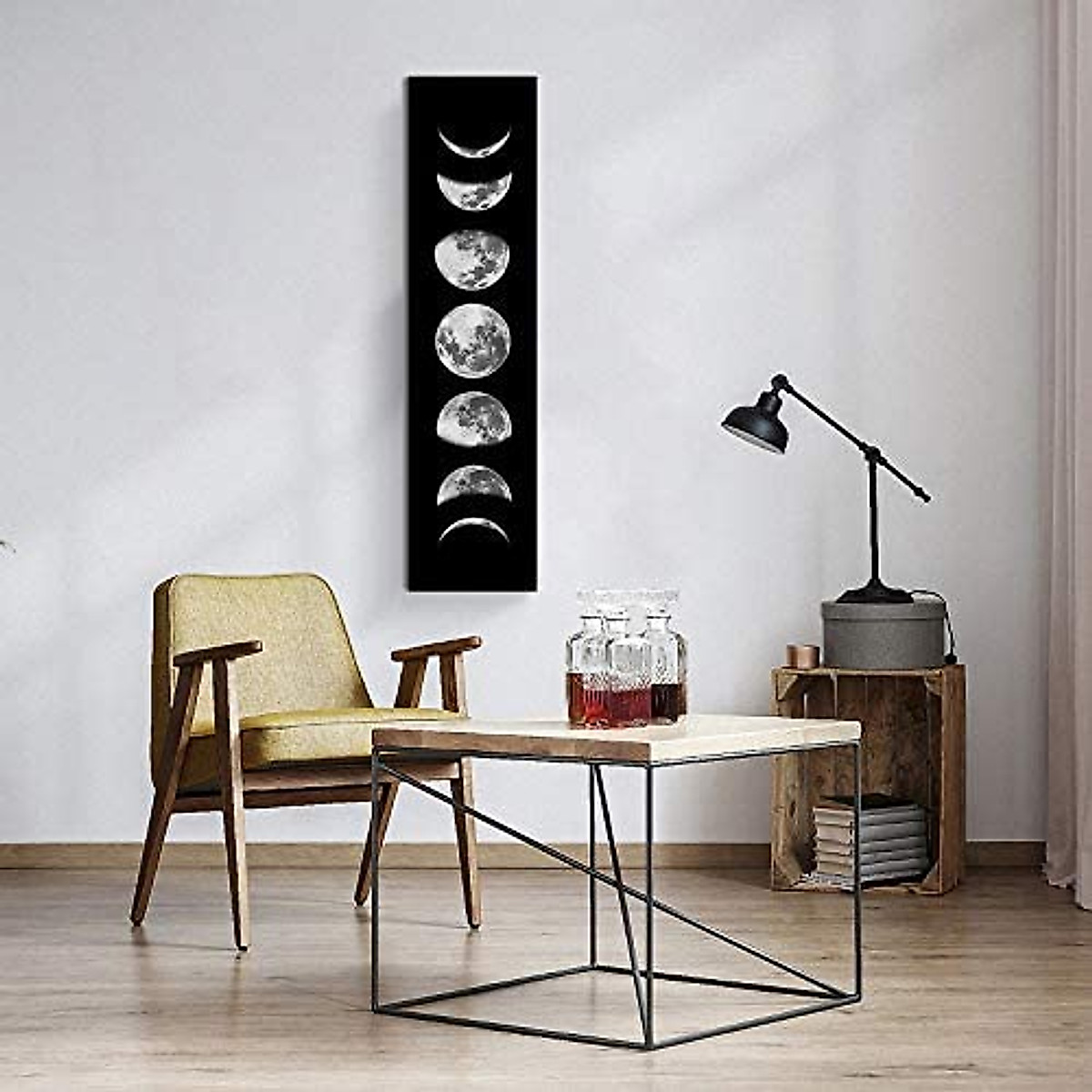 OCIOLI Moon Phase Wall Art Painting, Black and White Moon Canvas Print Poster Wall Art Decoration for Bedroom Living room Office Decoration(UNFRAMED,Black)