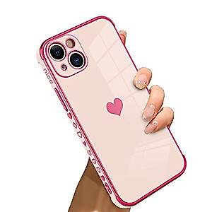 Bonoma for iPhone 13 Case Love Heart Plating Electroplate Luxury Elegant Case Camera Protector Soft TPU Shockproof Protective Corner Back Cover iPhone 13 Case -Pink
