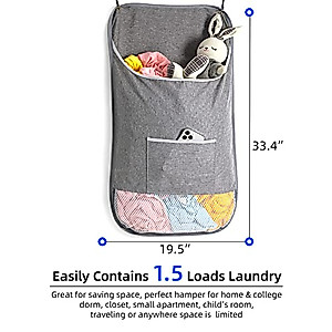 KOOZTI Hanging Laundry Hamper Bag, Over the Door Laundry Bag with U-Shaped Bottom Zipper Opening, Breathable Honeycomb Mesh window, Space Saving Laundry Bag with 2 Types of Hooks