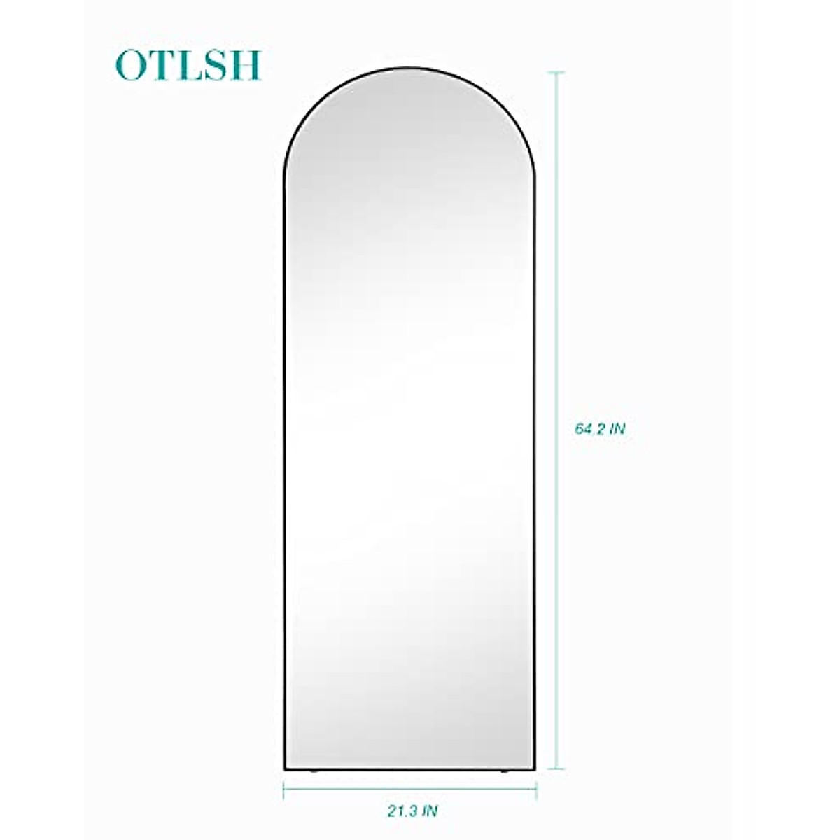Otlsh Full Length Mirror, 64.2"×21.3" Arched Floor Mirror with Stand, Standing Mirror, Full Body Mirror, Large Mirror, Arched Wall Mirror, Freestanding, Wood Frame - Black