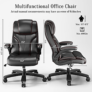 Executive Desk Chair, Sucrever Big and Tall Home Office Chairs for Heavy People 400lbs Wide Seat, High Back Large Executive Office Chair with Adjustable Flip up Arms, Black Leather Computer Desk Chair