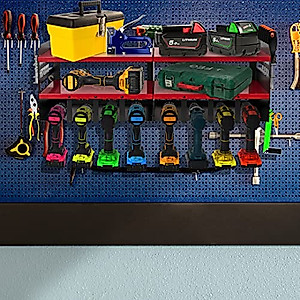 LADECH Cordless Drill Charging Station - 8 Drill Holder - Power Tool Organizer, Wall Mount Shelf with Screwdriver and Pliers Holder - Garage Storage Organizer (8 Drill Holder)