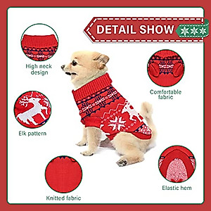 Cnarery Christmas Dog Sweaters, Elk Reindeer Deer Pattern Warm Pet Sweater, Cute Deer Knitted Classic Dog Sweater for Autumn and Winter Cold Weather Puppy Clothes(Red)