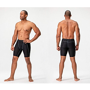 DEVOPS Men's Compression Shorts Underwear with Pocket (3 Pack) (Large, Black/Black/Black)