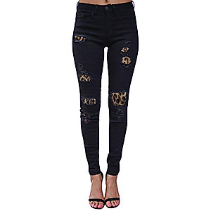 Andongnywell Mid Waist Women Knee Skinny Denim Distressed Ripped Boyfriend Jeans (Black,XX-Large)