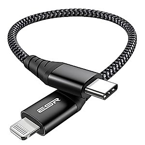 ESR USB-C to Lightning Cable, 0.5 ft (0.2 m), MFi-Certified, PD Fast Charging Cable for iPhone 14/14 Plus/14 Pro/14 Pro Max, iPhone 13/12 Series, iPhone SE 2022/11/XR, Braided Nylon, Black