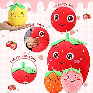 Queekay 4 Pieces Soft Strawberry or Pineapple Pillow Stuffed Toy Food Pillows Fruit Plush Pillow Kids' Plush Toy Pillows Fruit Hugging Cushion for Home Bedroom Office Supplies (Strawberry)