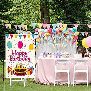 QWETRY Happy Birthday Garden Flag Double Sided, Small Vertical Premium Burlap Rustic Welcome Birthday Yard Flag for Farmhouse Outside Outdoor Flags 12.5 x 18 Prime Birthday Party Celebration Banner