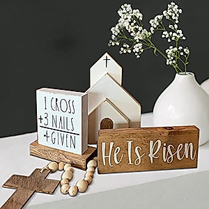 Jesus Tomb-Easter Tray Bundle Kit, Wooden Easter Jesus Sign Tiered Tray Decorations, Easter Decor for Home Table Mantle Office, Wooden Easter Decor, Set of 4 (Set-B)