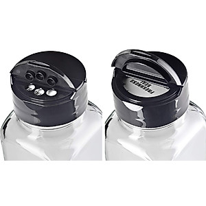 JUVITUS 4 oz / 120 ml Clear Glass Square Spice Jar with Black Sifter (12 pack) - Two Sided Sifter Cap (shaker holes/pour open) and Freshness Seal for a professional look