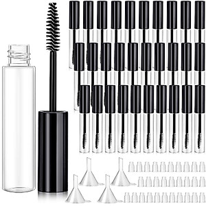30 Pieces 10 ml Empty Mascara Tubes Eyelash Wand Refillable Clear Bottles Cream Container with 4 Pieces Transparent Funnels Transferring Castor Oil for DIY Cosmetics (Black)